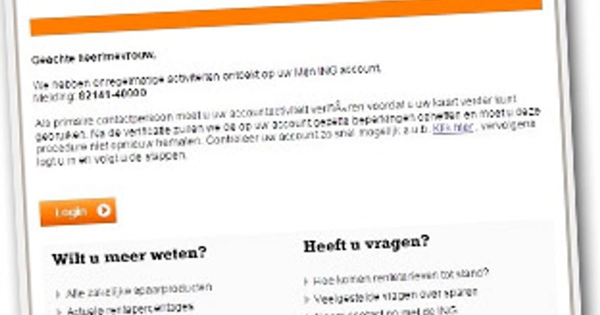 Phishingmail misbruikt naam ING | Radar